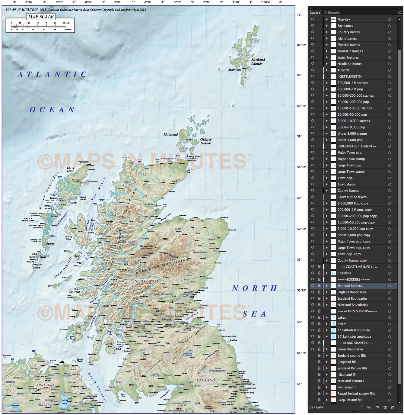 Vector Scotland Regions Map with 600dpi high resolution Old Style ...