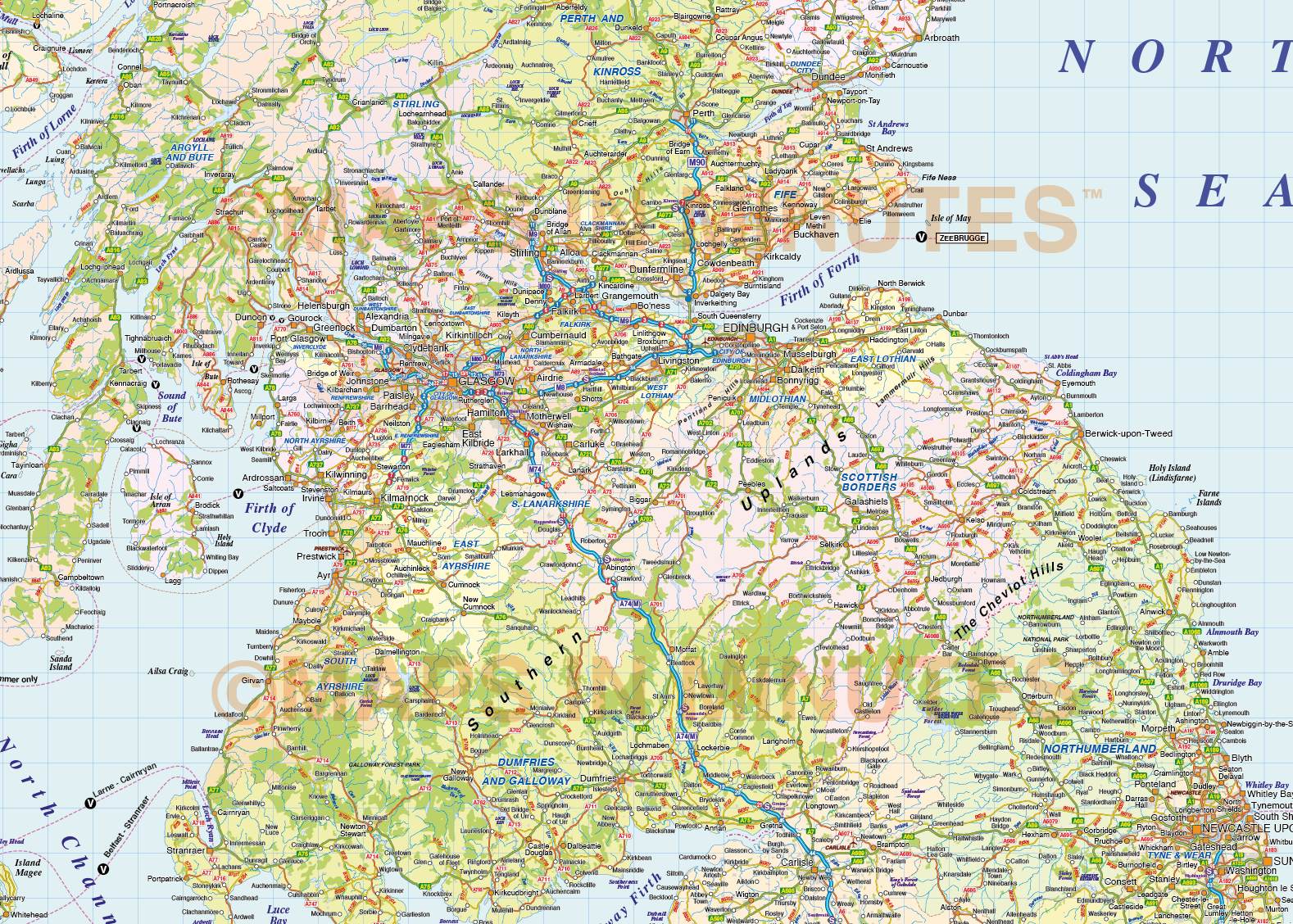 Scotland vector road & rail map including Orkney & Shetland Isles ...