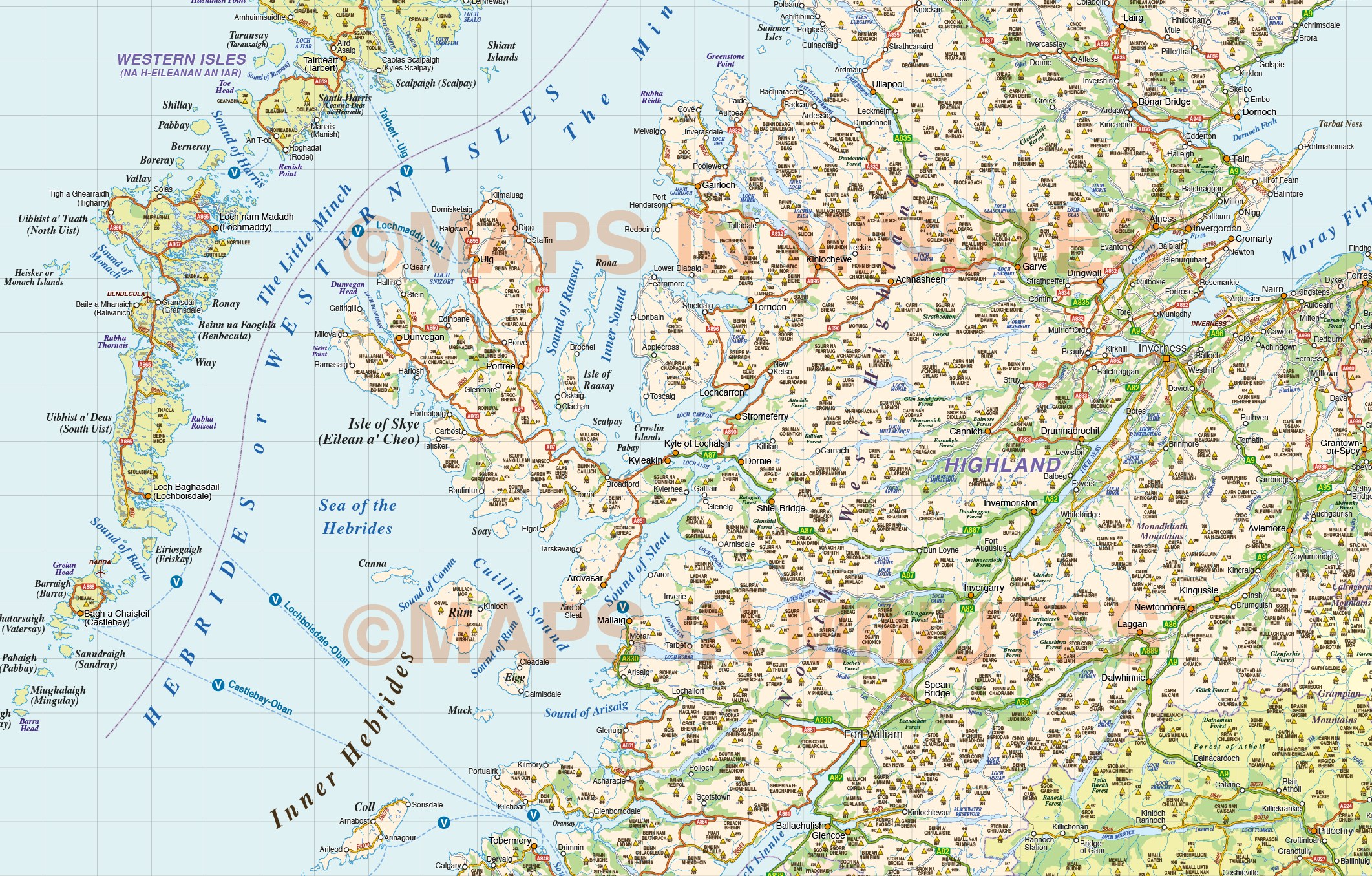 Detailed Scotland Road & Rail Map incl. Orkney & Shetland, Illustrator ...