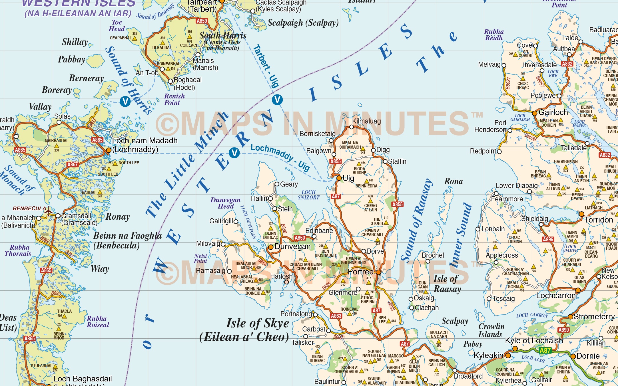 Detailed Scotland Road & Rail Map incl. Orkney & Shetland, Illustrator ...