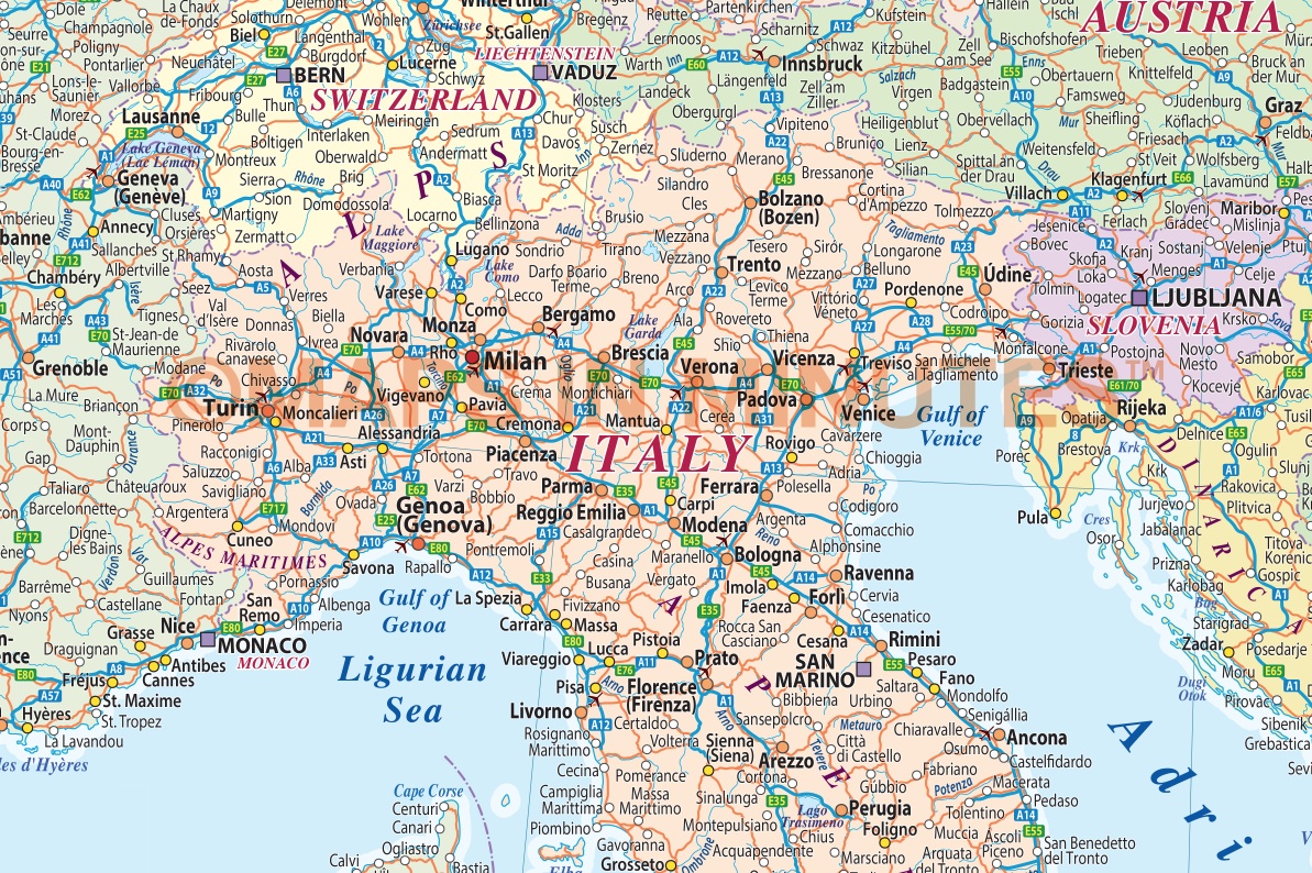 High detail Central Europe Political Country vector map with roads and ...