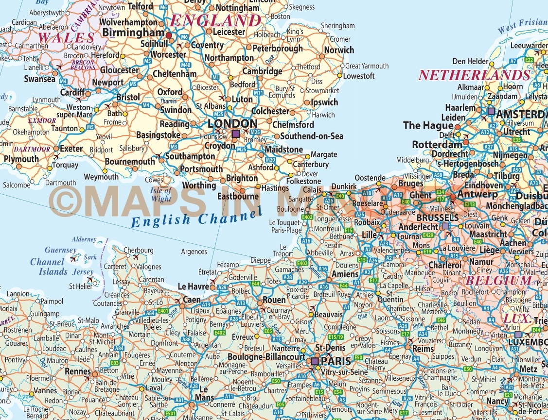 High detail Central Europe Political Country vector map with roads and ...