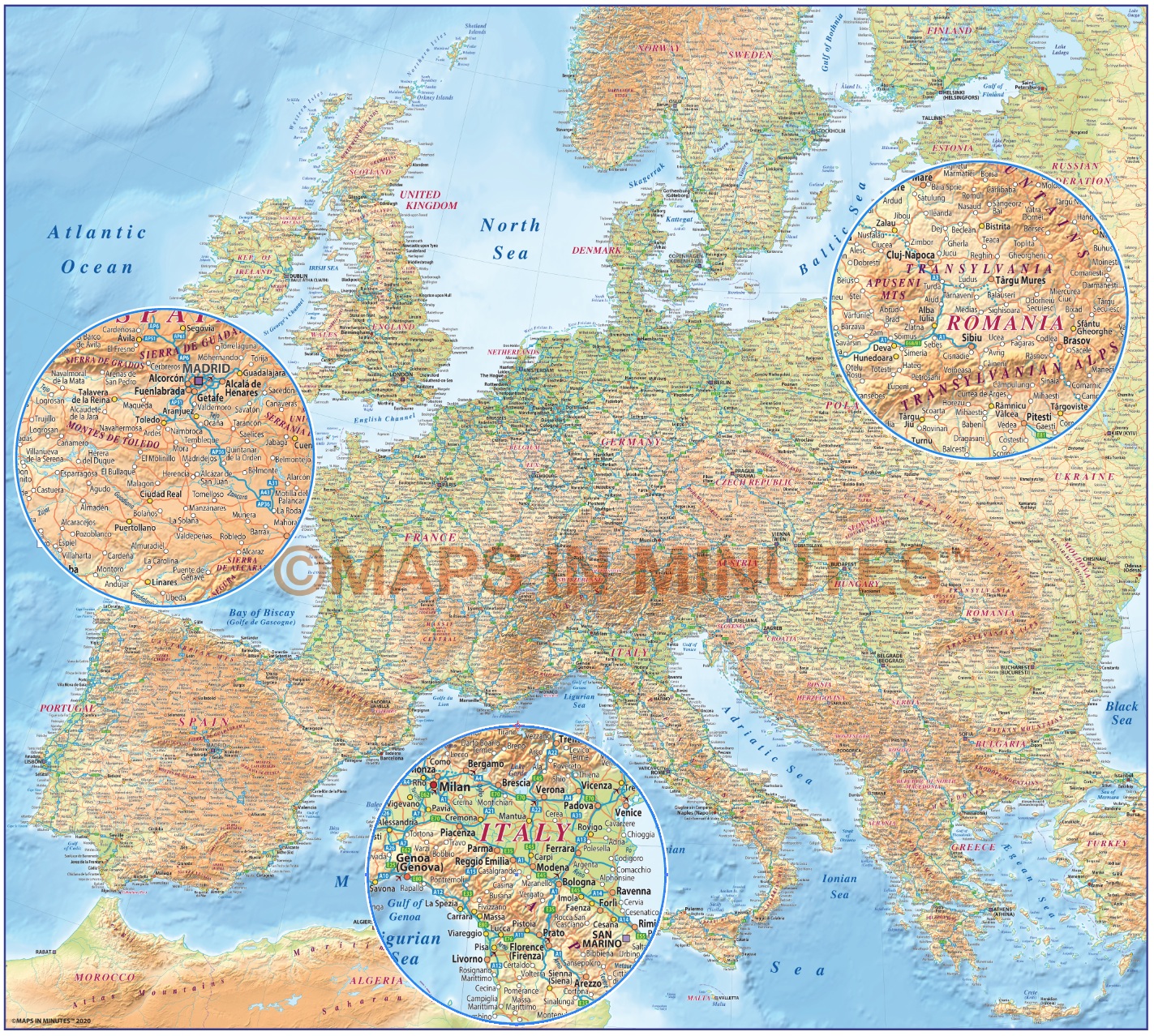 High detail Central Europe Political Country vector map with roads and ...