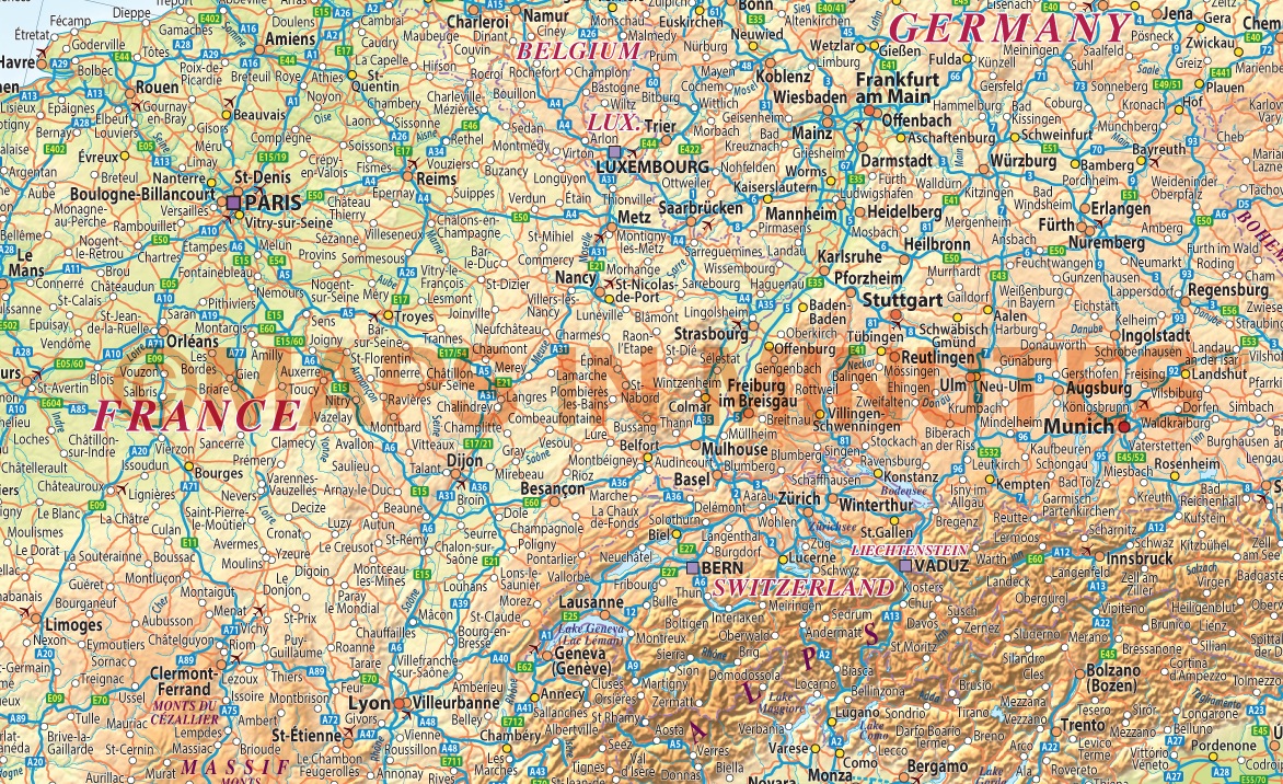 High detail Central Europe Political Country vector map with roads and ...