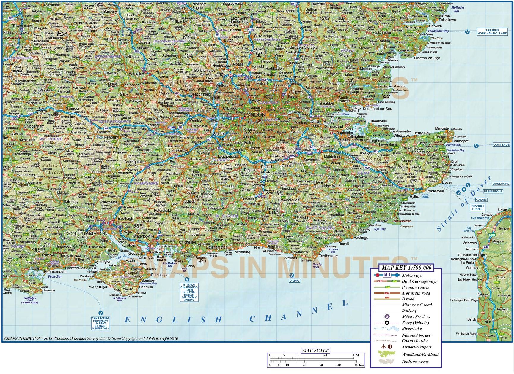 Vector South East England Map. County Political Road And Rail Map @1m E79