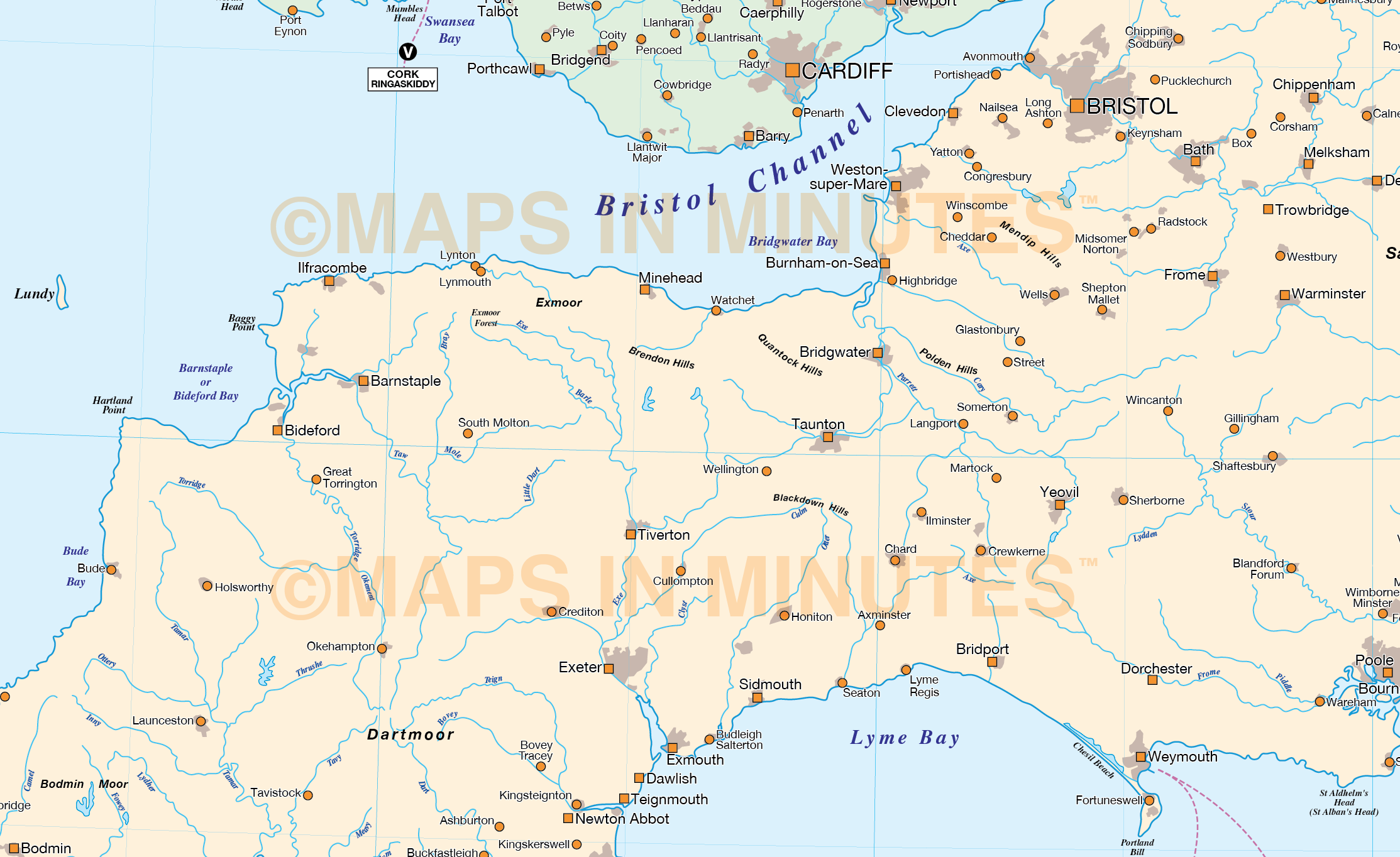 Digital-vector-south-west-england-basic-map-in-illustrator-CS-and ...