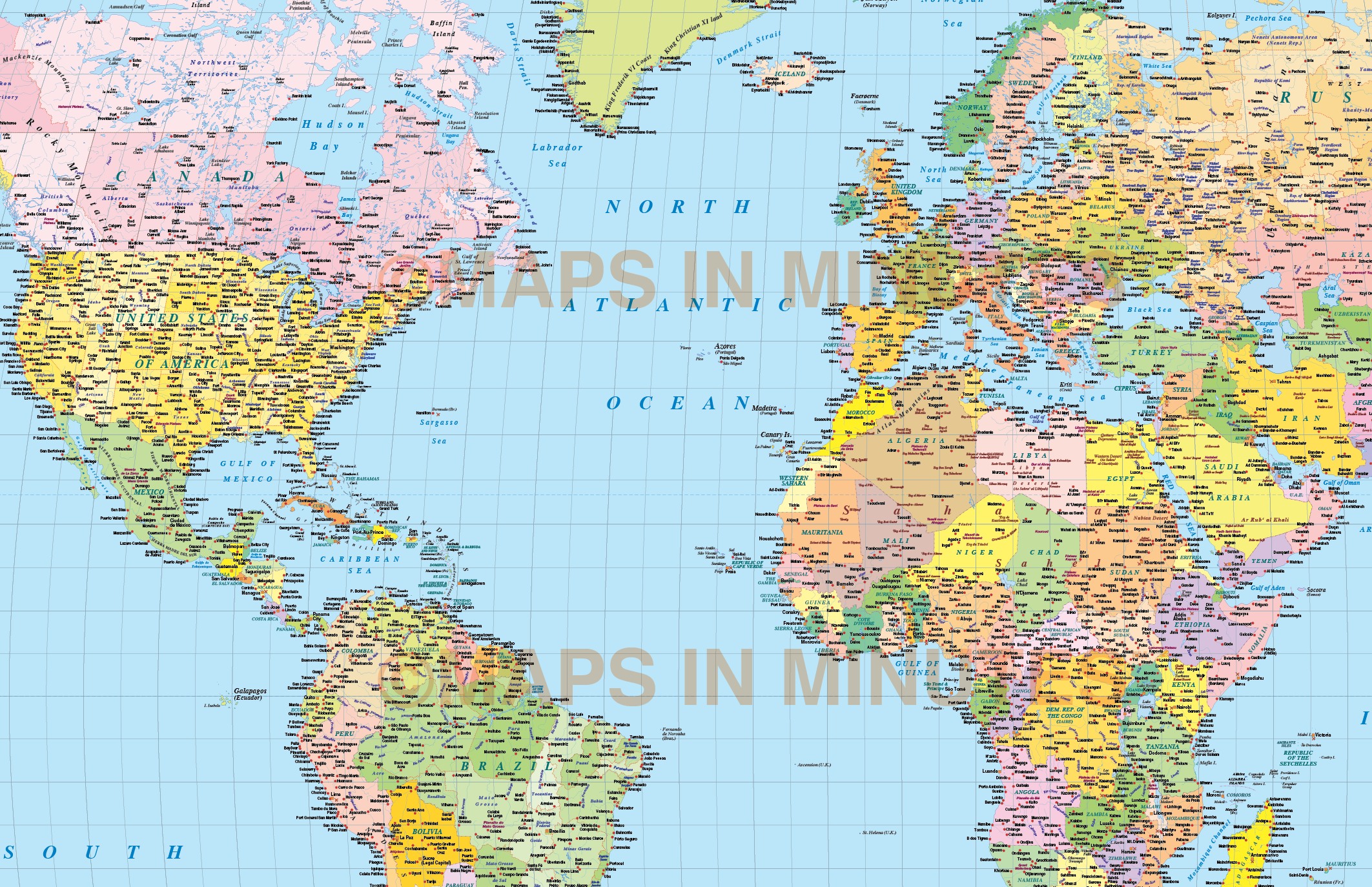 Vector World map Times Projection Political UK centric @10M scale in ...