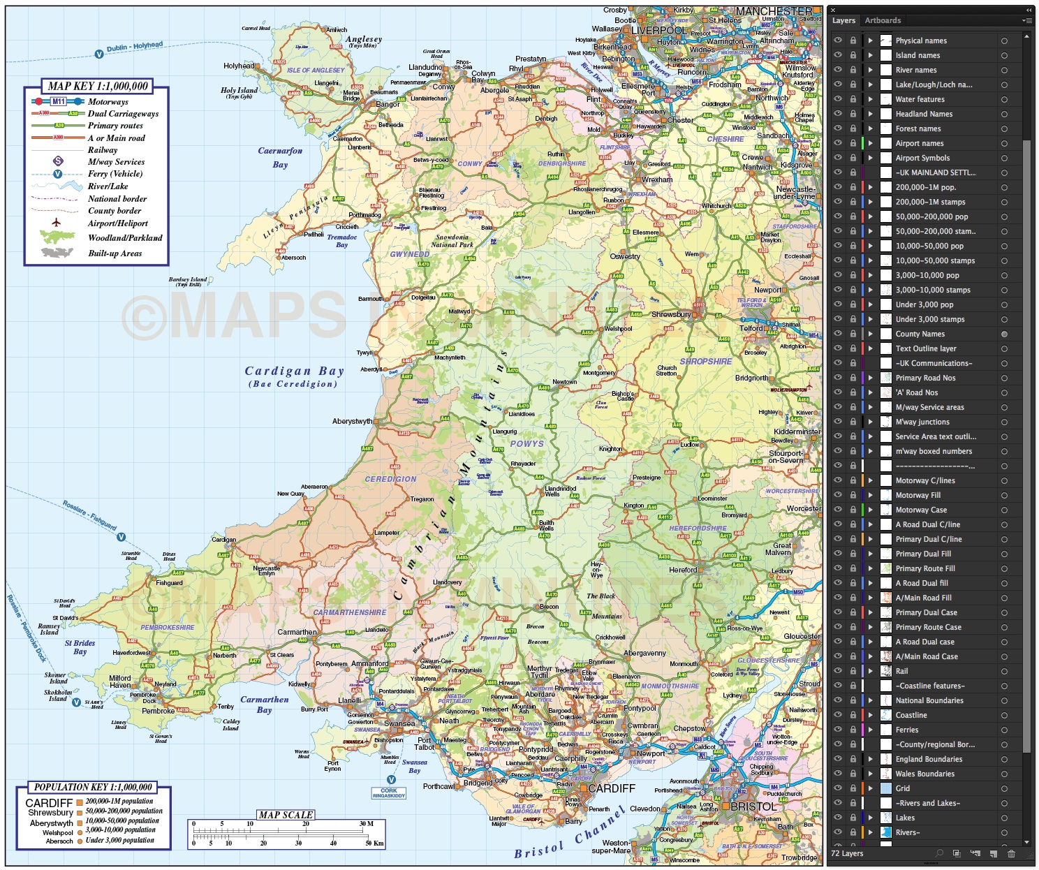 Wales Basic County Map 1m Scale Wales Maps British