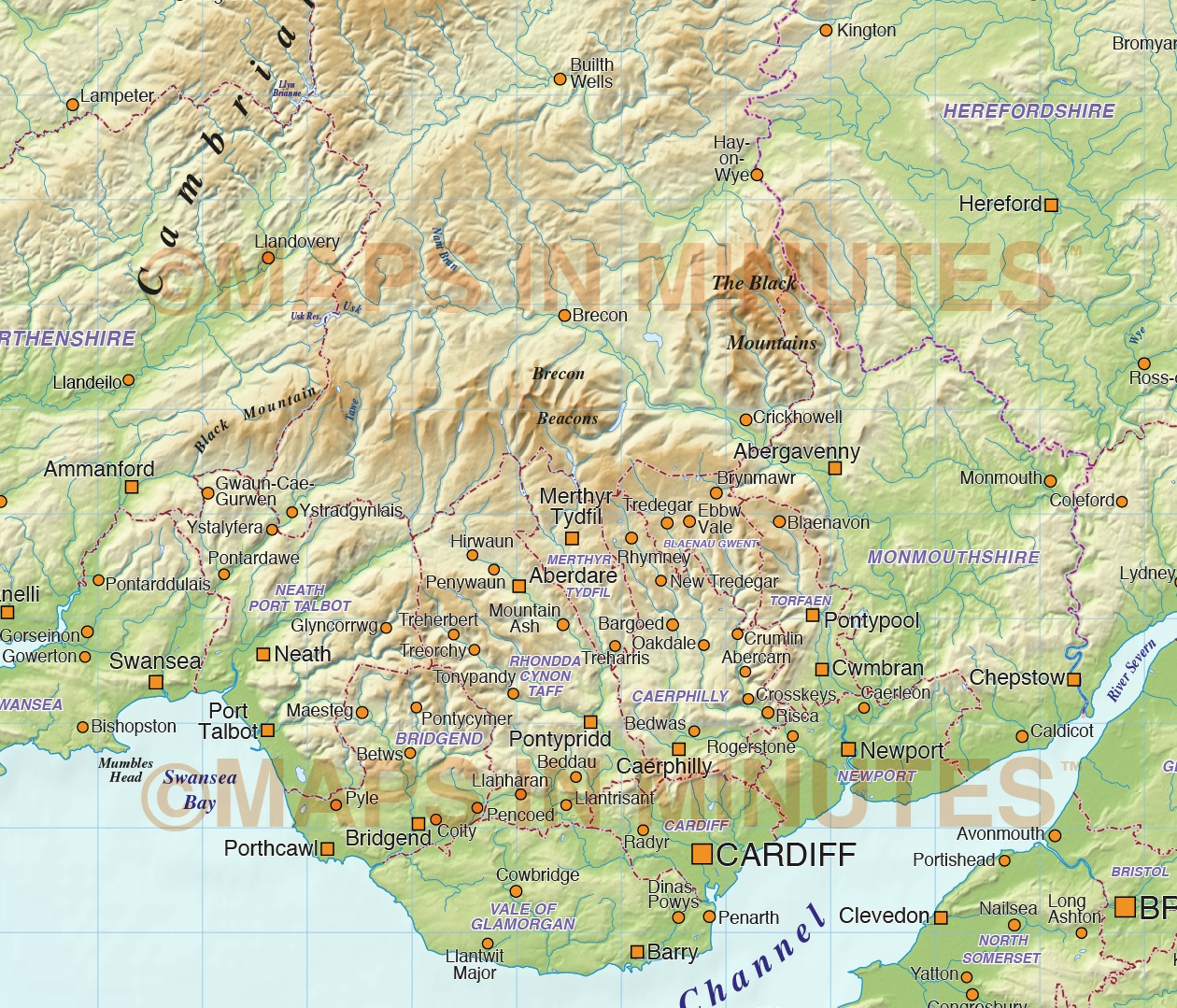 Wales Basic County Map 1m Scale Wales Maps British