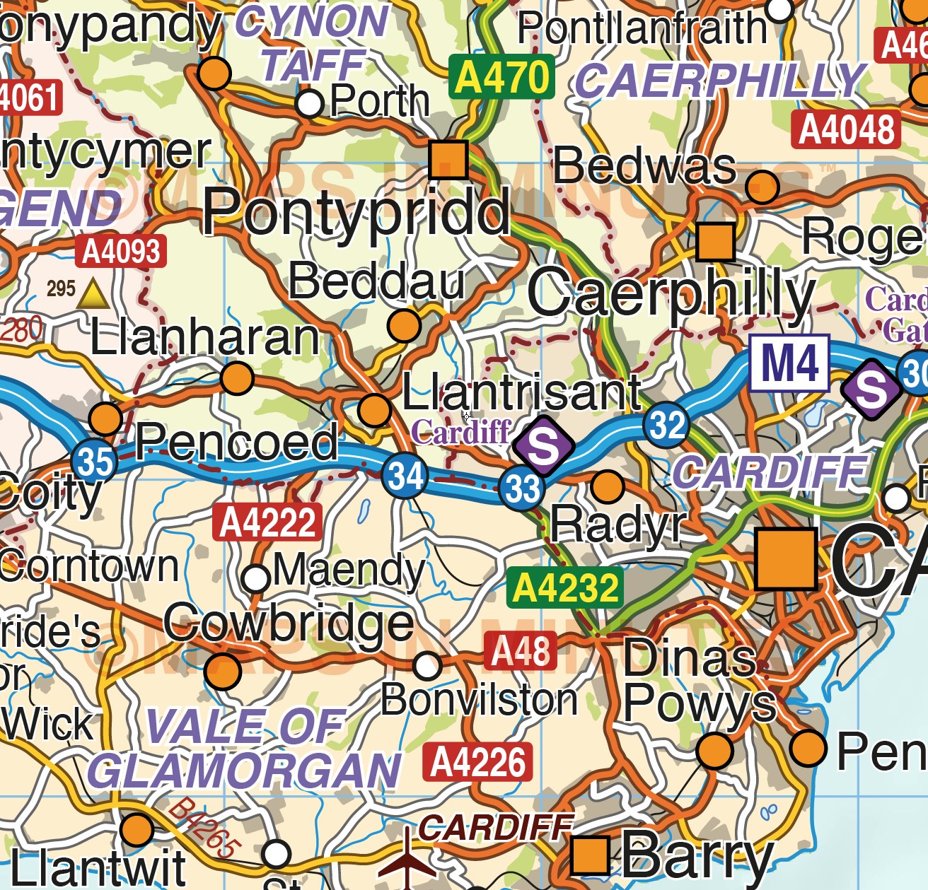 Detailed Wales Road and Rail Map in Illustrator AI vector format with ...