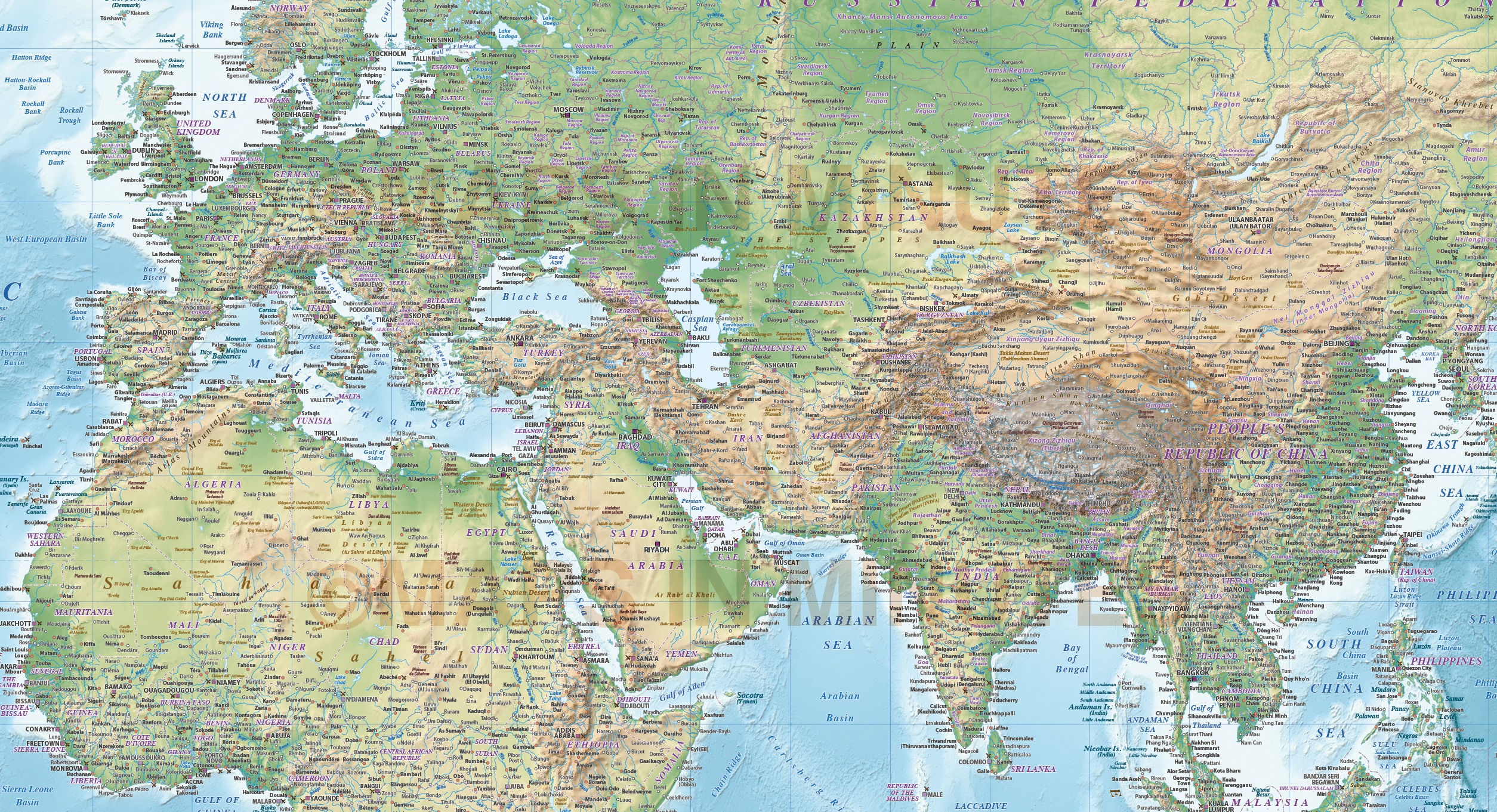 Digital vector World relief map, Political World map with relief ...