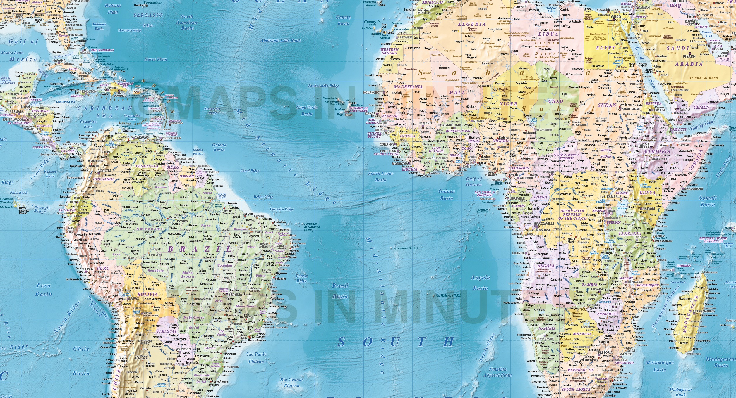 Detailed World Map Illustrator format, Political and Country Relief ...