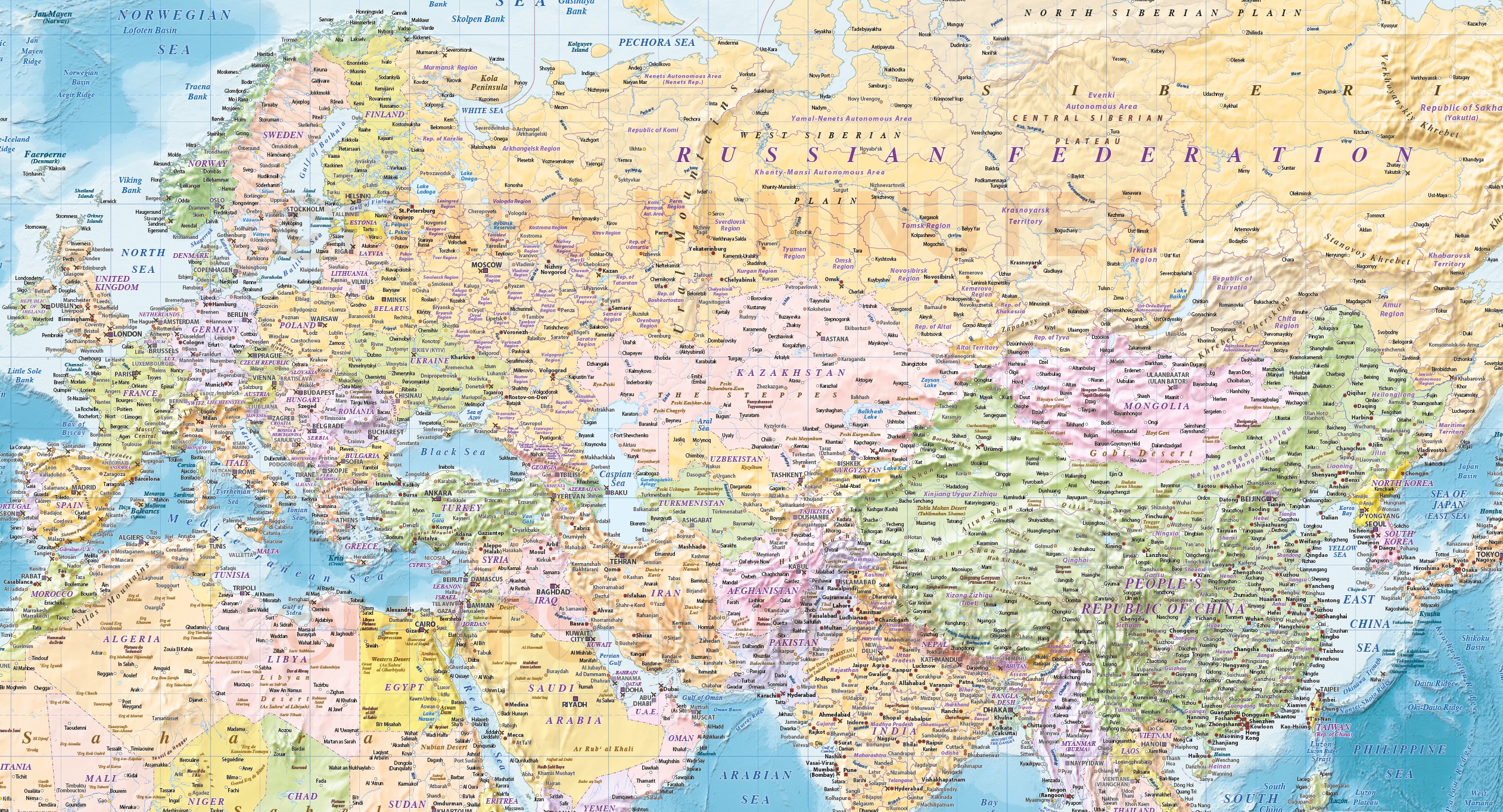 Detailed World Map Illustrator format, Political and Country Relief ...